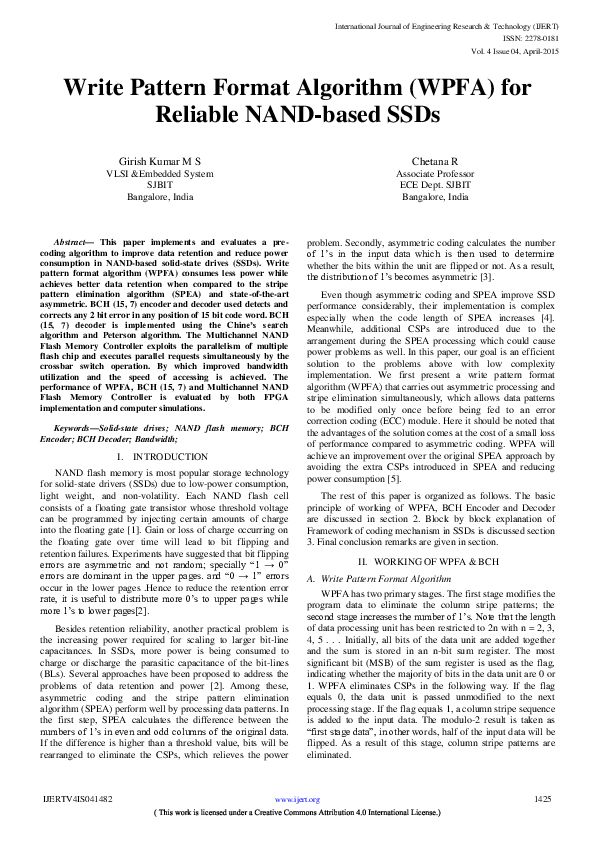 Pdf Ijert Write Pattern Format Algorithm Wpfa For Reliable Nand Based Ssds