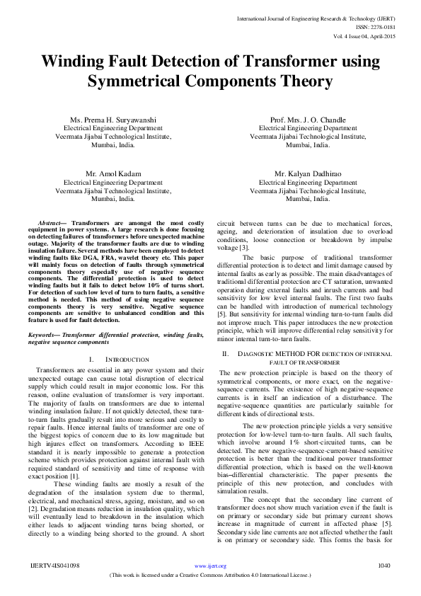(PDF) IJERT-Winding Fault Detection of Transformer using Symmetrical Components Theory | IJERT ...