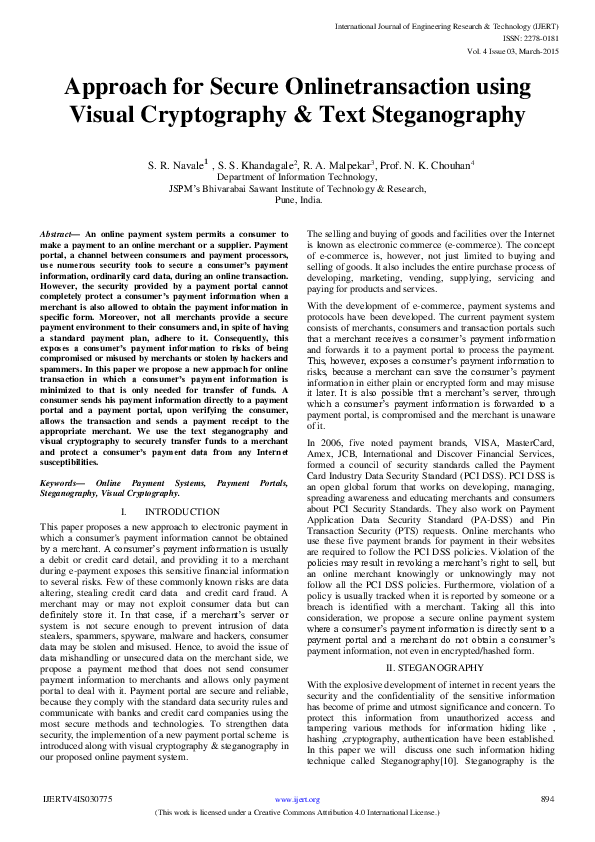 Pdf Ijert Approach For Secure Onlinetransaction Using Visual Cryptography And Text Steganography