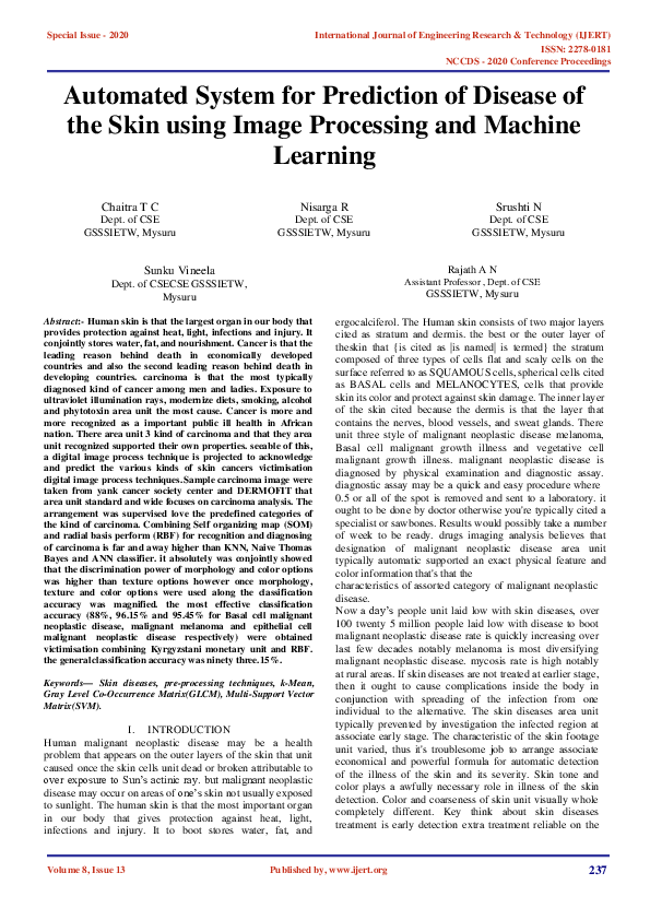 Pdf Ijert Automated System For Prediction Of Disease Of The Skin