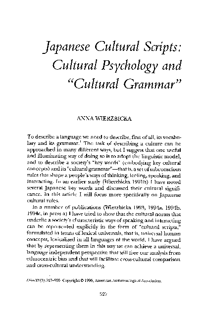 (PDF) Japanese Cultural Scripts: Cultural Psychology and "Cultural Grammar