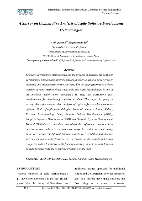 (PDF) A Survey on Comparative Analysis of Agile Software Development Methodologies
