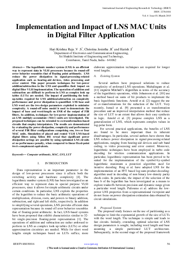 (PDF) IJERT-Implementation and Impact of LNS MAC Units in Digital Filter Application