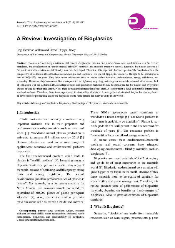 (PDF) A Review: Investigation of Bioplastics