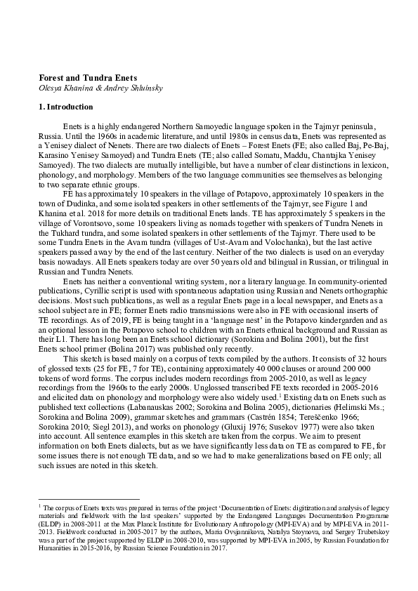 (PDF) Forest and Tundra Enets