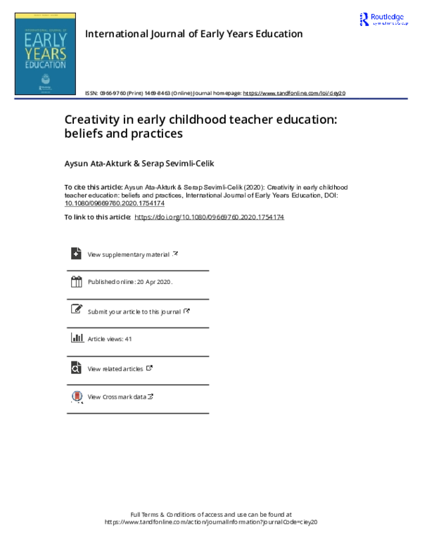 (PDF) Creativity in early childhood teacher education: beliefs and ...