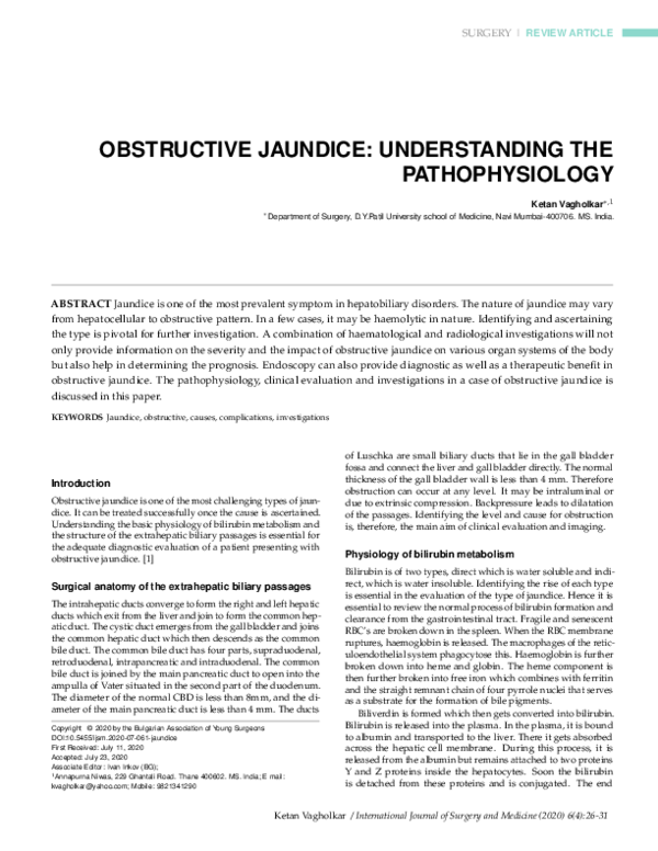 (PDF) OBSTRUCTIVE JAUNDICE: UNDERSTANDING THE PATHOPHYSIOLOGY