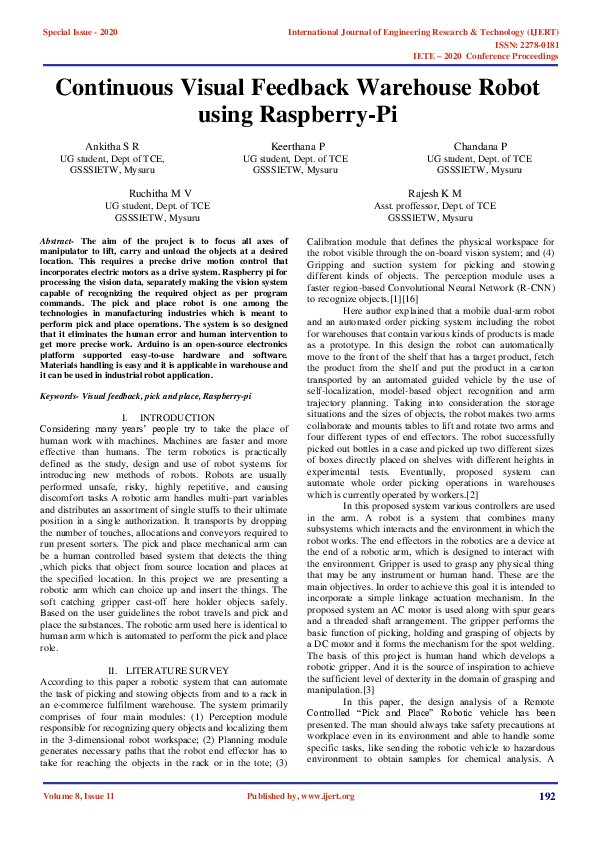 (PDF) IJERT-Continuous Visual Feedback Warehouse Robot using Raspberry-Pi | IJERT Journal ...