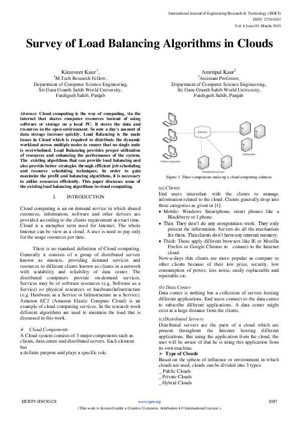 Pdf Ijert Survey Of Load Balancing Algorithms In Clouds Ijert Journal