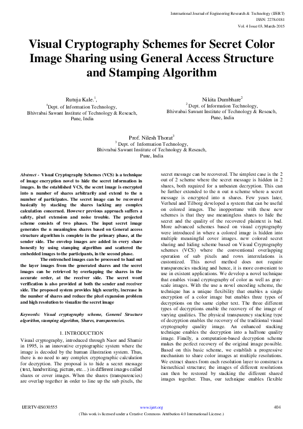Pdf Visual Cryptography Schemes For Secret Color Image Sharing Using General Access Structure 9938