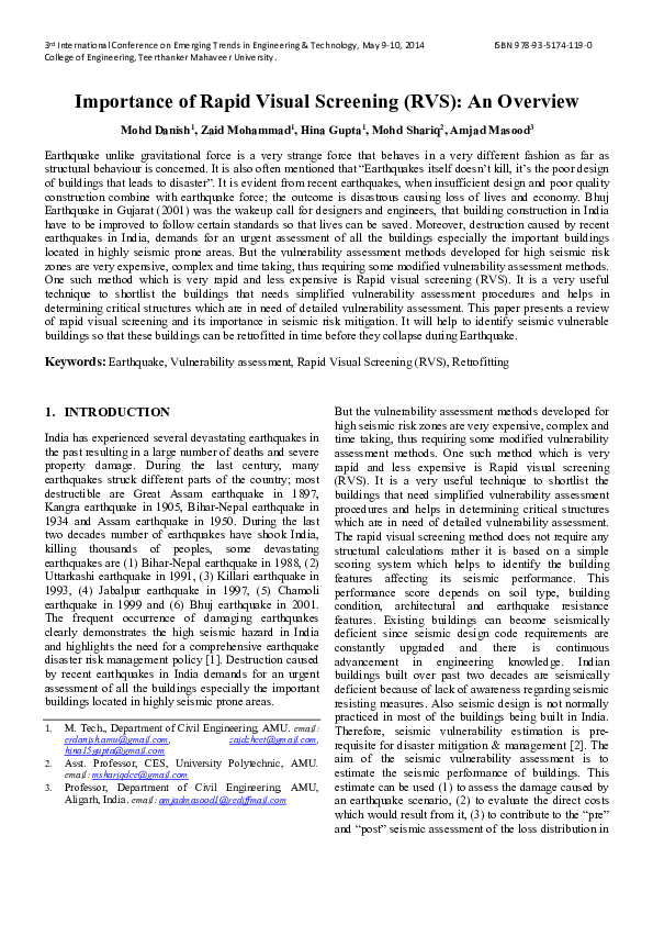 (PDF) Importance of Rapid Visual Screening (RVS): An Overview