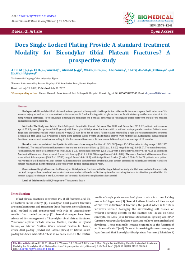 (PDF) Does Single Locked Plating Provide A standard treatment Modality ...