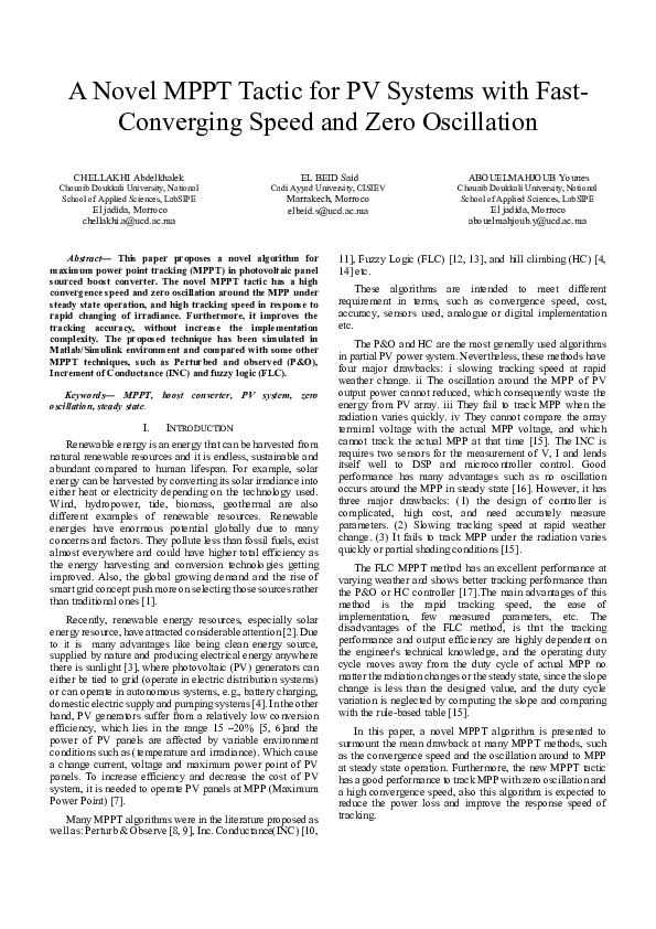 (PDF) Fast MPPT Algorithm for PV Systems with Zero Oscillation