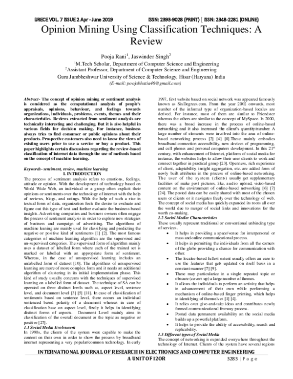 (PDF) Opinion Mining Using Classification Techniques: A Review
