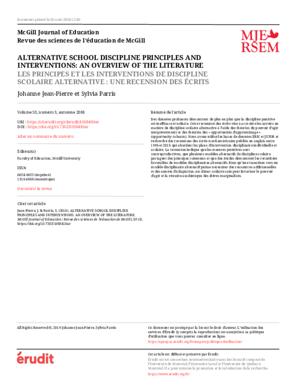 (PDF) Alternative school discipline principles and interventions: An ...