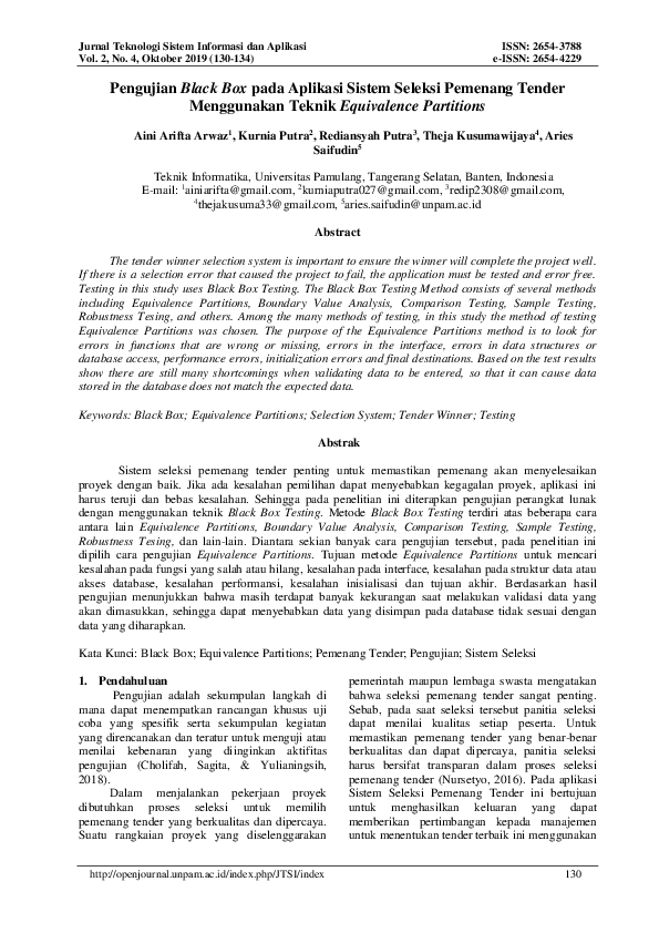 (PDF) Pengujian Black Box pada Aplikasi Sistem Seleksi Pemenang Tender Menggunakan Teknik ...