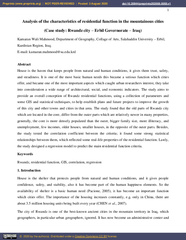 (PDF) Analysis of the characteristics of residential function in the ...
