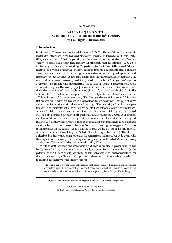 (PDF) Canon, Corpus, Archive: Selection and Valuation from the ...