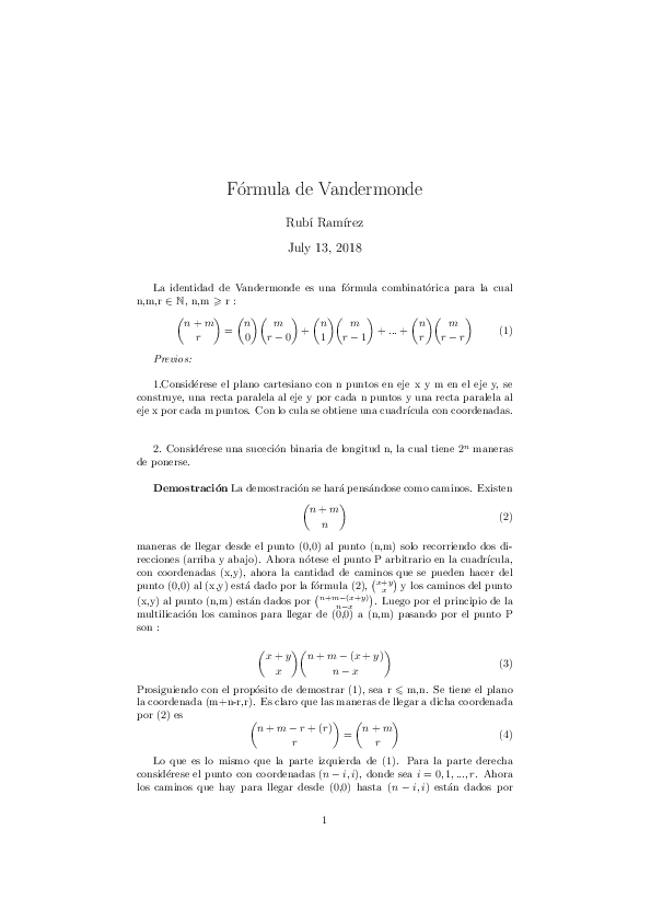 (PDF) Fórmula de Vandermonde