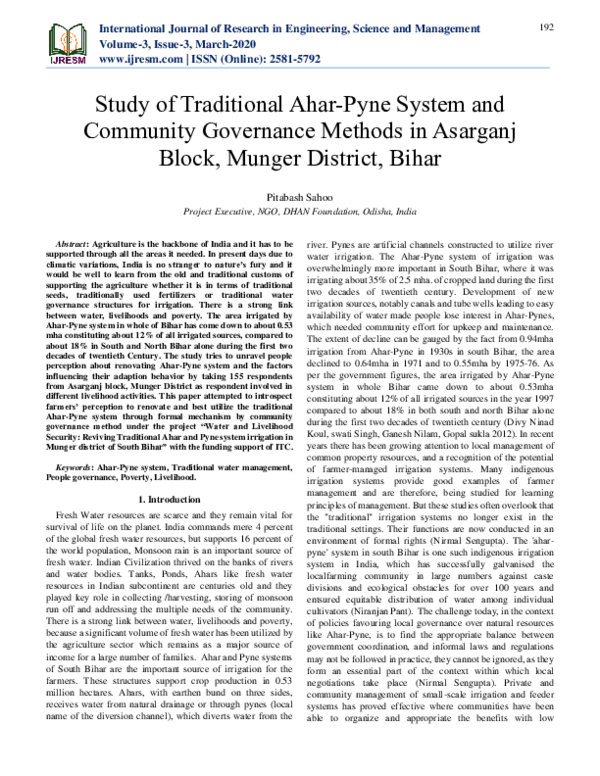 (PDF) Study of Traditional Ahar Pyne System