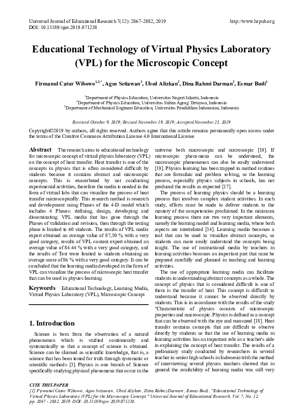 (PDF) Educational Technology of Virtual Physics Laboratory (VPL) for ...