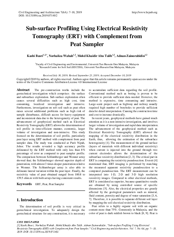 (PDF) Sub-surface Profiling Using Electrical Resistivity Tomography ...