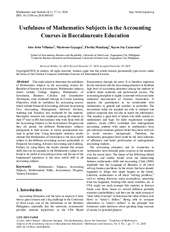 (PDF) Usefulness of Mathematics Subjects in the Accounting Courses in ...