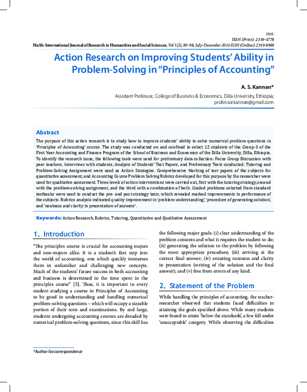 (PDF) Action Research on Improving Students' Ability in Problem-Solving in "Principles of ...