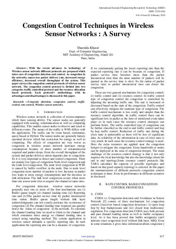 Pdf Ijert Congestion Control Techniques In Wireless Sensor Networks A Survey Ijert Journal
