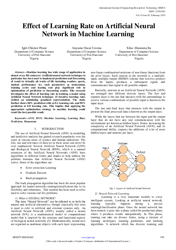 (PDF) IJERT-Effect of Learning Rate on Artificial Neural Network in Machine Learning | IJERT ...