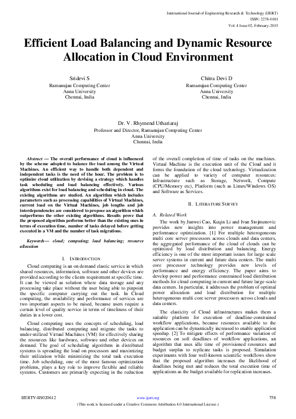 (PDF) IJERT-Efficient Load Balancing and Dynamic Resource Allocation in Cloud Environment