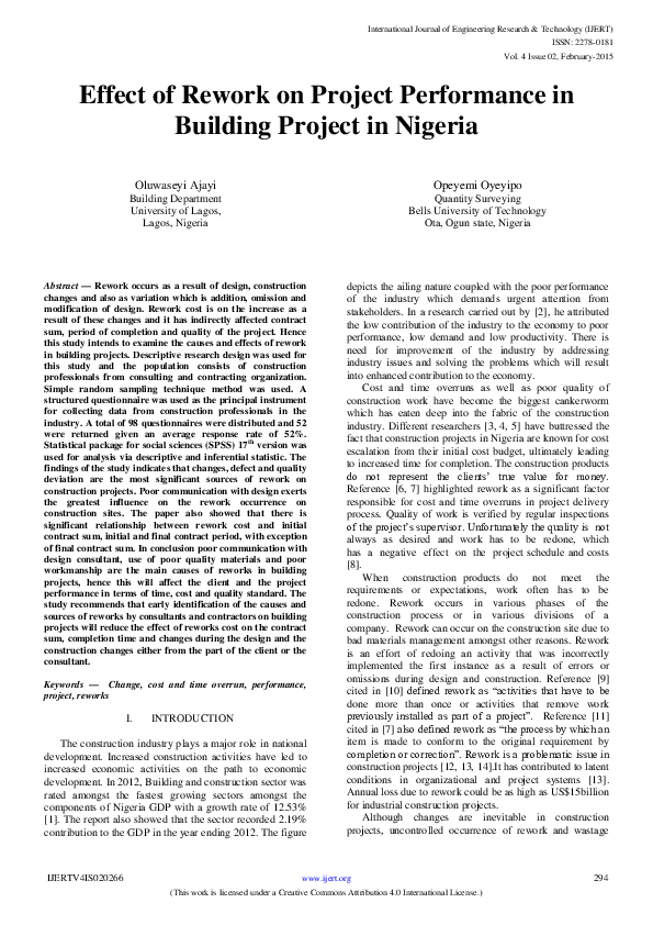 (PDF) IJERT-Effect of Rework on Project Performance in Building Project ...