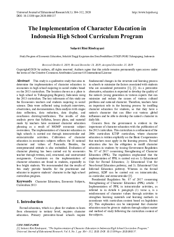 (PDF) The Implementation of Character Education in Indonesia High ...