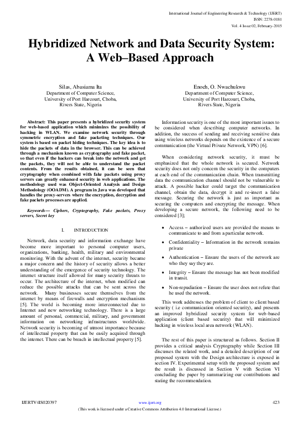Pdf Ijert Hybridized Network And Data Security System A Web Based Approach Ijert Journal