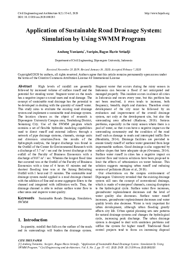 Pdf Application Of Sustainable Road Drainage System Simulation By Using Swmm Program