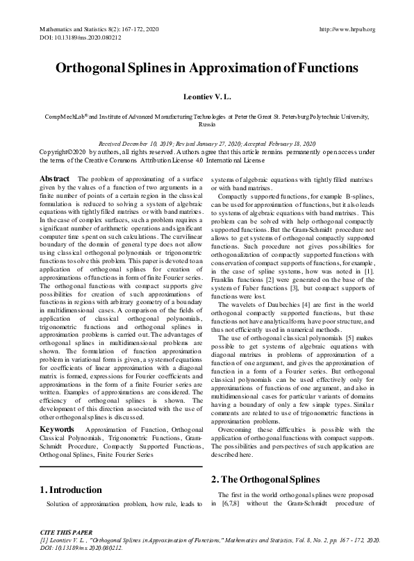 (PDF) Orthogonal Splines in Approximation of Functions