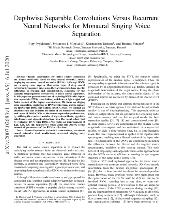 (PDF) Depthwise Separable Convolutions Versus Recurrent Neural Networks for Monaural Singing ...