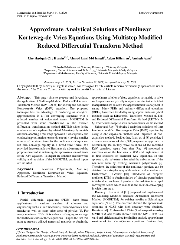 Pdf Approximate Analytical Solutions Of Nonlinear Korteweg De Vries Equations Using Multistep