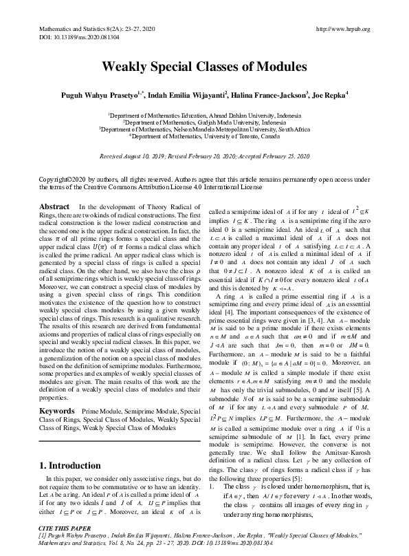 (PDF) Weakly Special Classes of Modules
