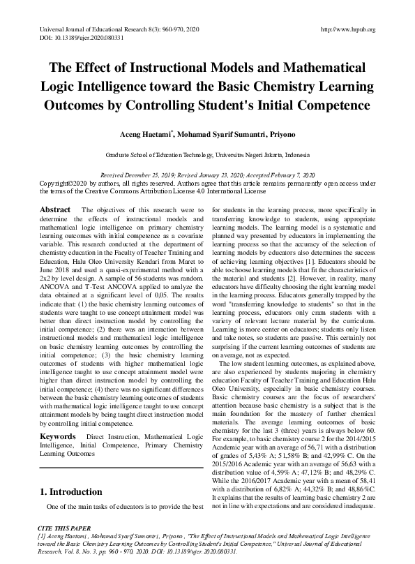 (PDF) The Effect of Instructional Models and Mathematical Logic ...
