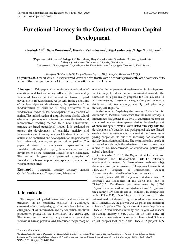 (PDF) Functional Literacy in the Context of Human Capital Development