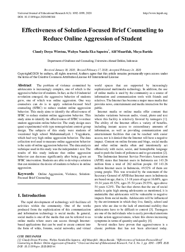 (PDF) Effectiveness of Solution-Focused Brief Counseling to Reduce ...