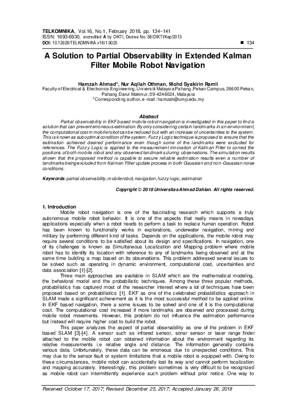 Pdf A Solution To Partial Observability In Extended Kalman Filter
