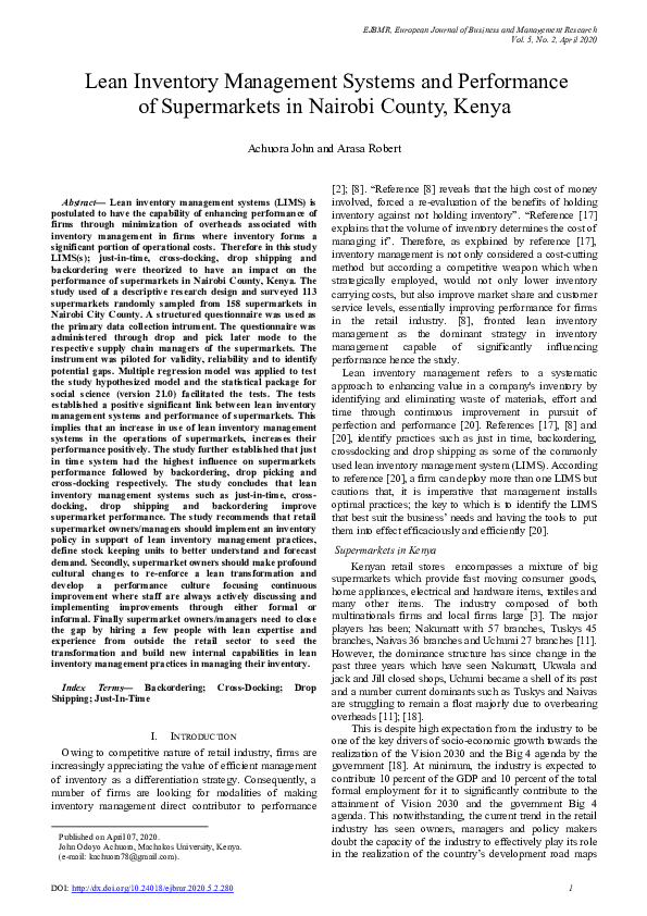 (PDF) Lean Inventory Management Practices and Performance of supermarkets