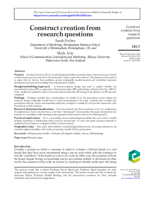 (PDF) Construct creation from research questions