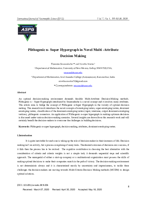 (PDF) Plithogenic n-Super Hypergraph in Novel Multi -Attribute Decision Making