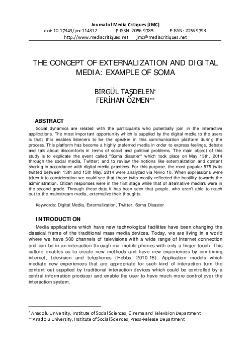 Pdf The Concept Of Externalization And Digital Media Example Of Soma 3220