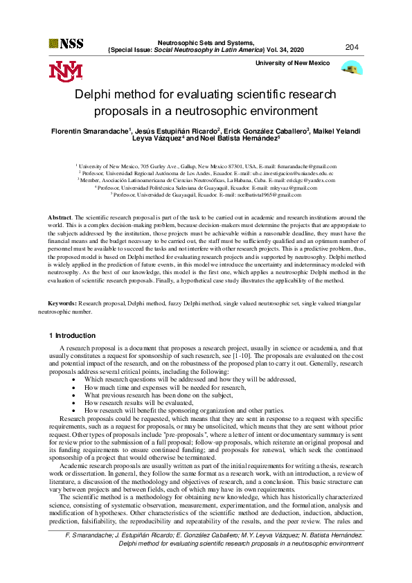 (PDF) Delphi method for evaluating scientific research proposals in a neutrosophic environment