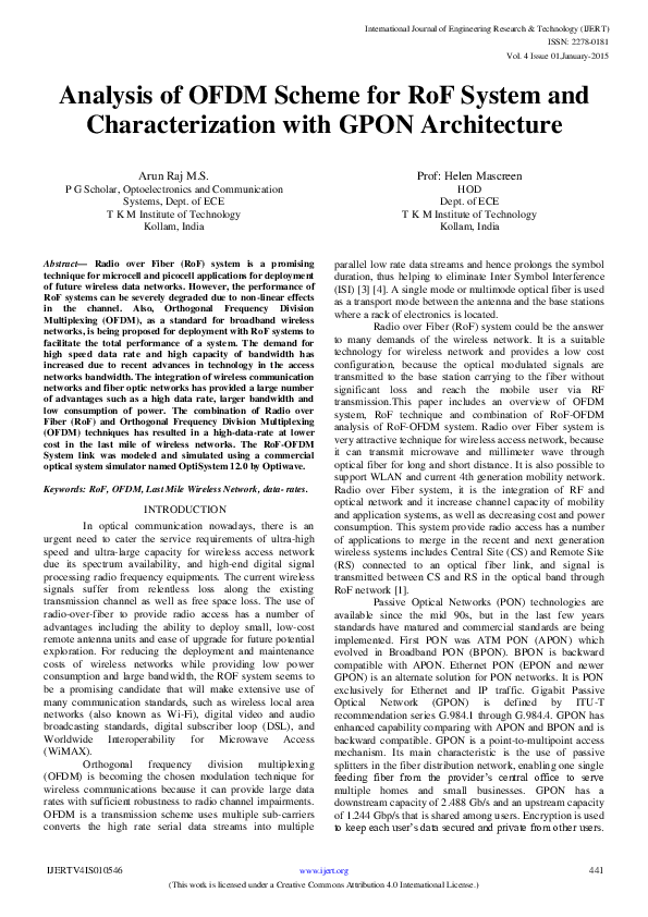 (PDF) IJERT-Analysis of OFDM Scheme for RoF System and Characterization with GPON Architecture
