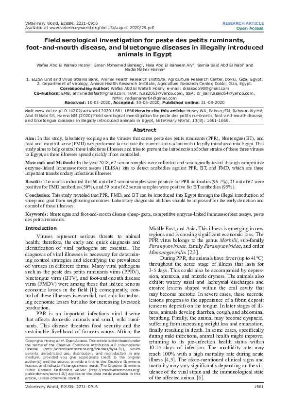 (PDF) Field serological investigation for peste des petits ruminants ...